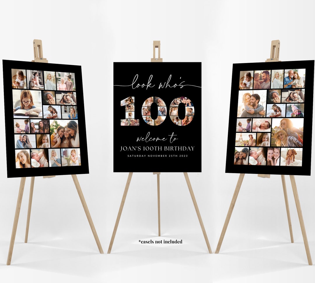 Black 100th Birthday Photo Collage Poster Bundle TEMPLATE, Look Who's ...