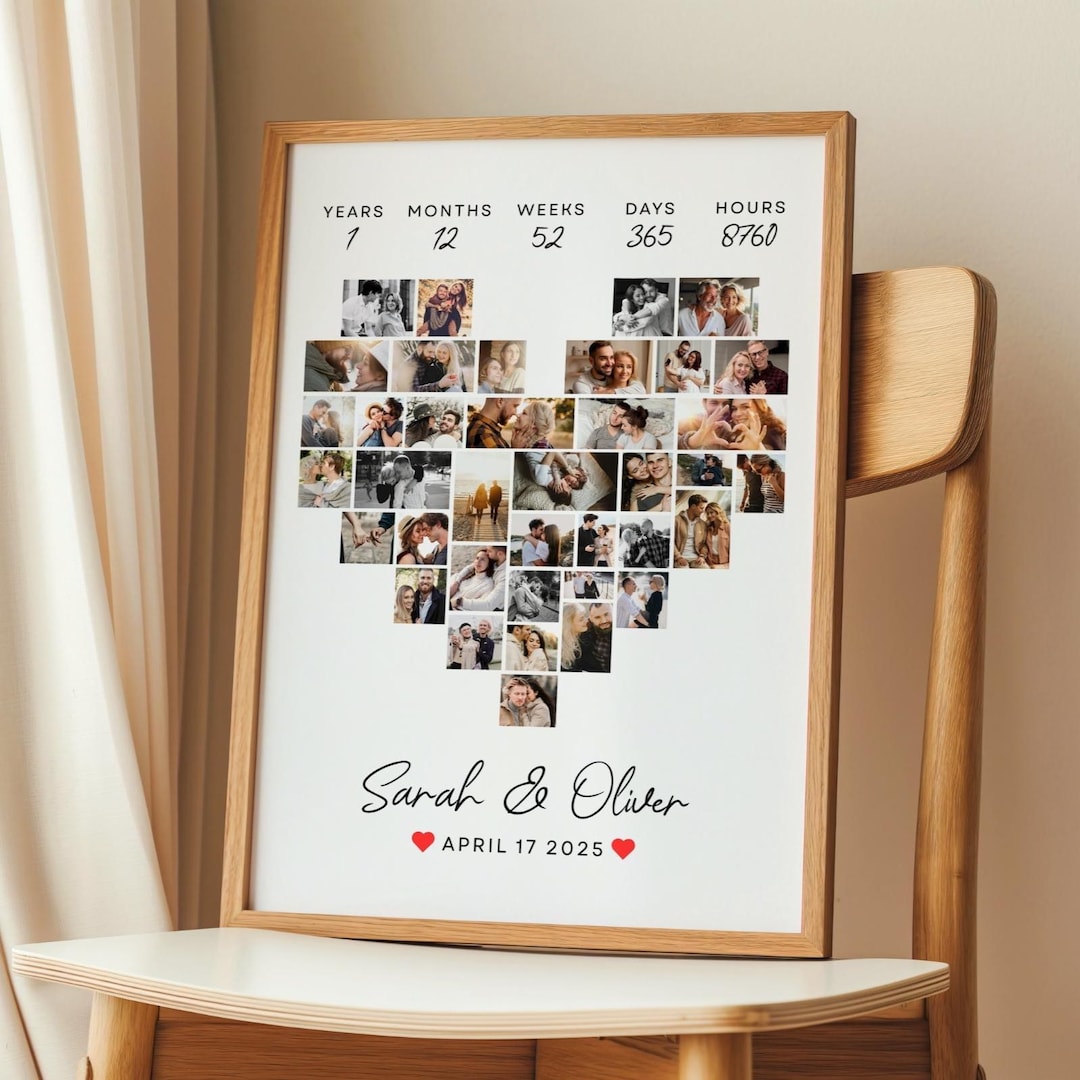 Heart Photo Collage TEMPLATE, First Anniversary Gift, Engagement Party ...