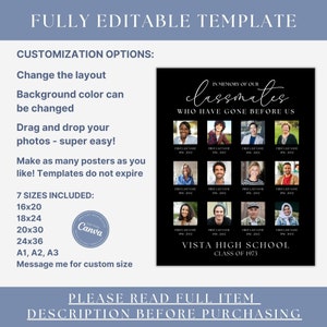 Customizable Class Reunion Memorial Poster Template to Honor Deceased ...