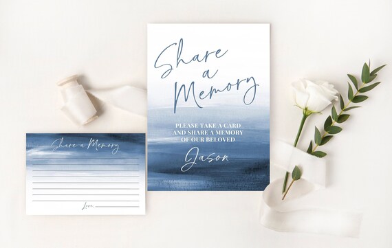 Blue Share a Memory Sign and Card TEMPLATE Masculine Memorial - Etsy