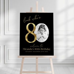 Black and Gold 80th Birthday Photo Collage TEMPLATE Black, Look Who's ...