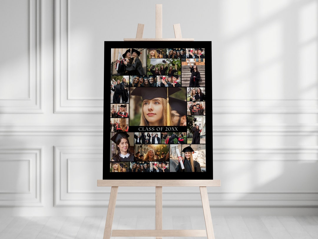 Black Graduation Photo Collage TEMPLATE Class of 2025, Personalized ...