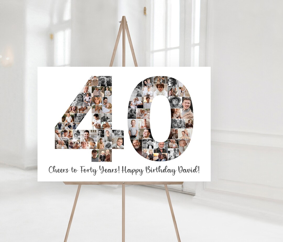 Number 40 Birthday Photo Collage TEMPLATE, Cheers to 40 Years ...