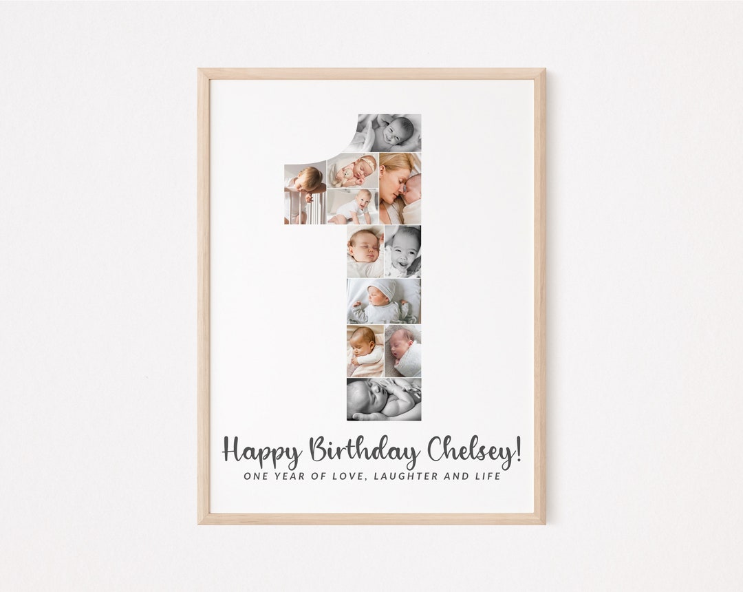 1st Birthday Photo Collage TEMPLATE for One Year Old, Personalized ...