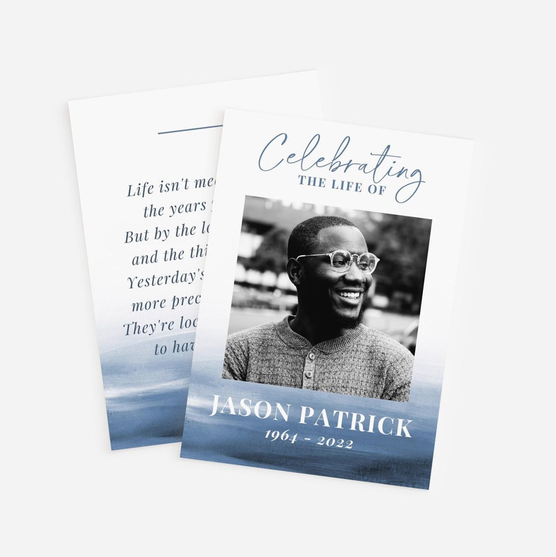 Blue Funeral Template Bundle, Male Memorial Stationery Set, Edit ...