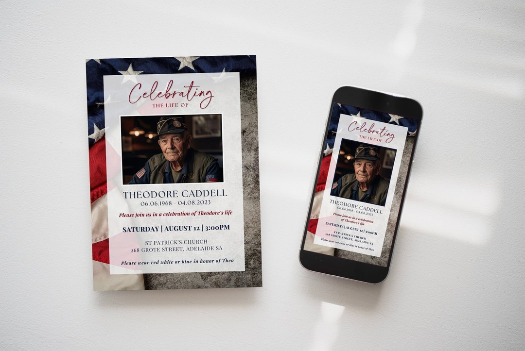 Funeral Announcement TEMPLATE for Veteran, Patriotic Celebration of ...
