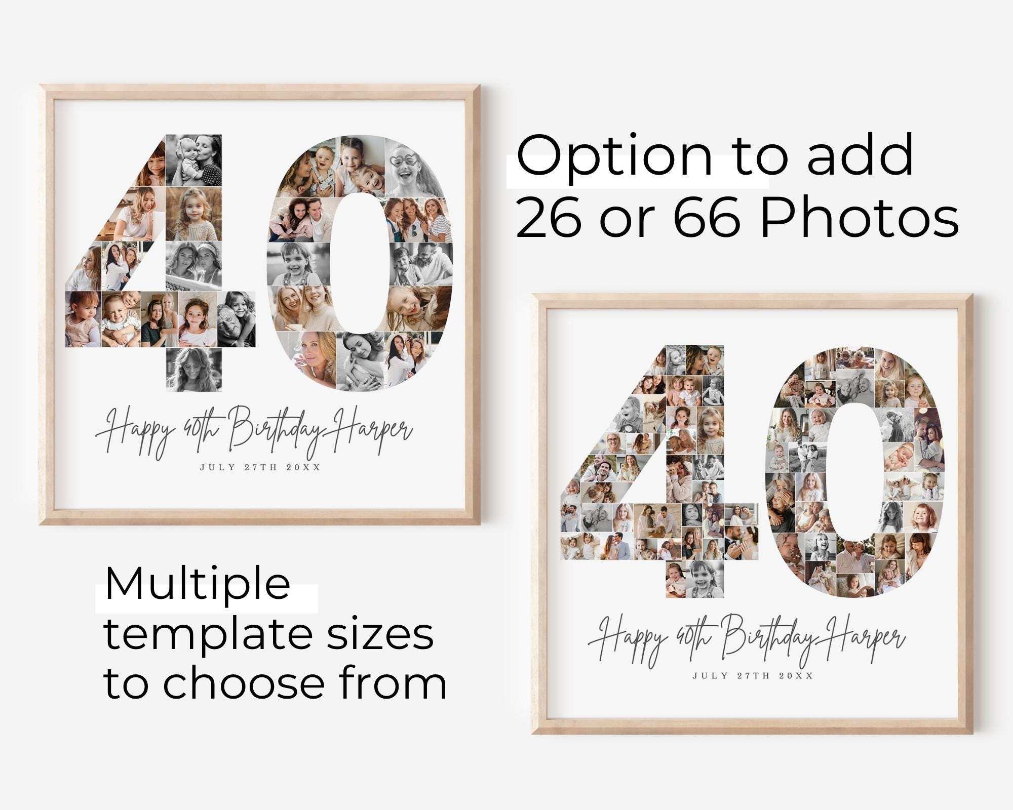40th Birthday Photo Collage TEMPLATE, 40th Birthday Gift, Customizable ...