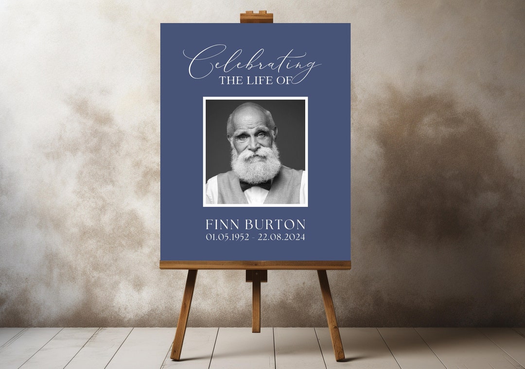 Blue Celebration of Life Poster TEMPLATE for Men, Funeral Photo Collage ...