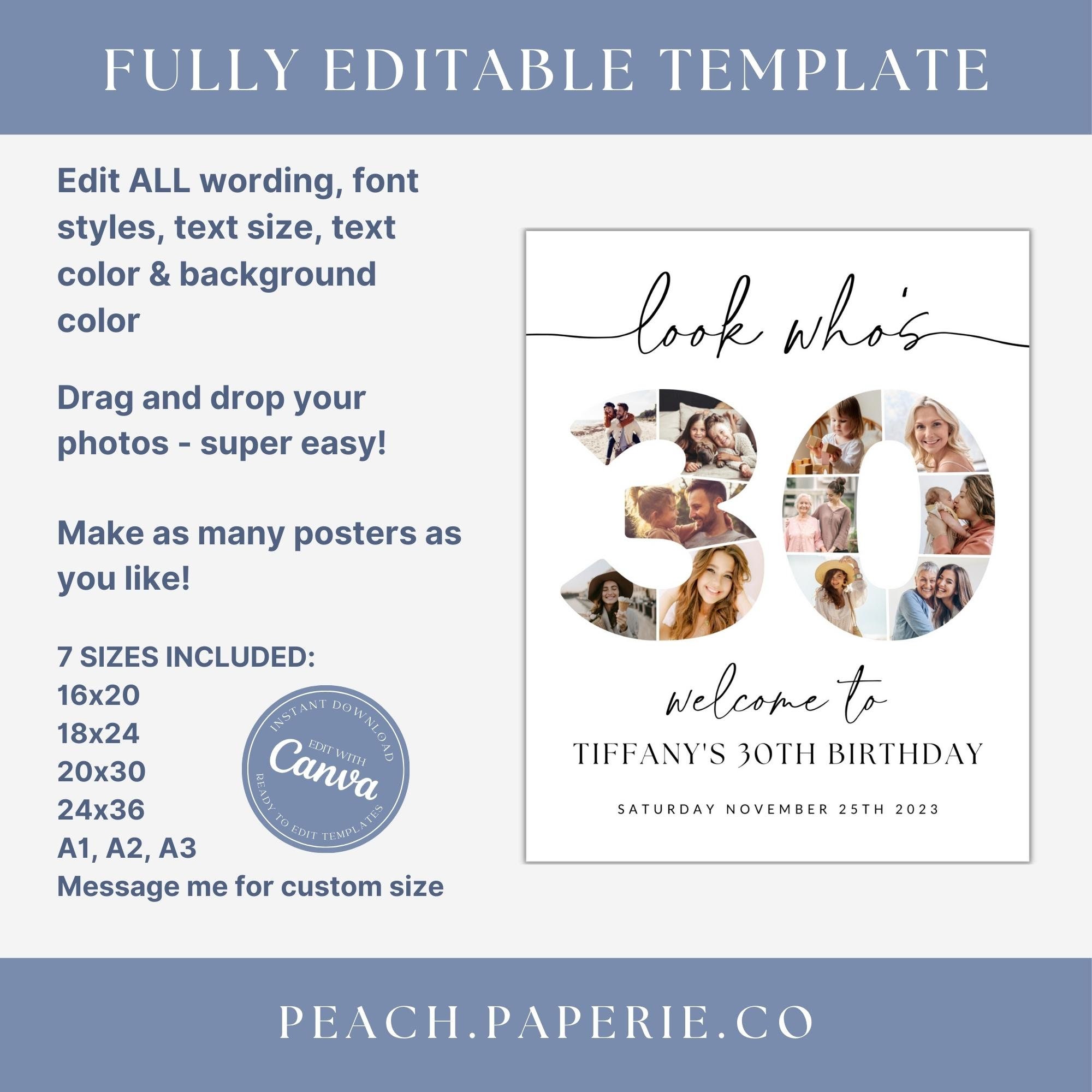 30th Birthday Photo Collage TEMPLATE, Look Who's 30, Customizable Photo ...