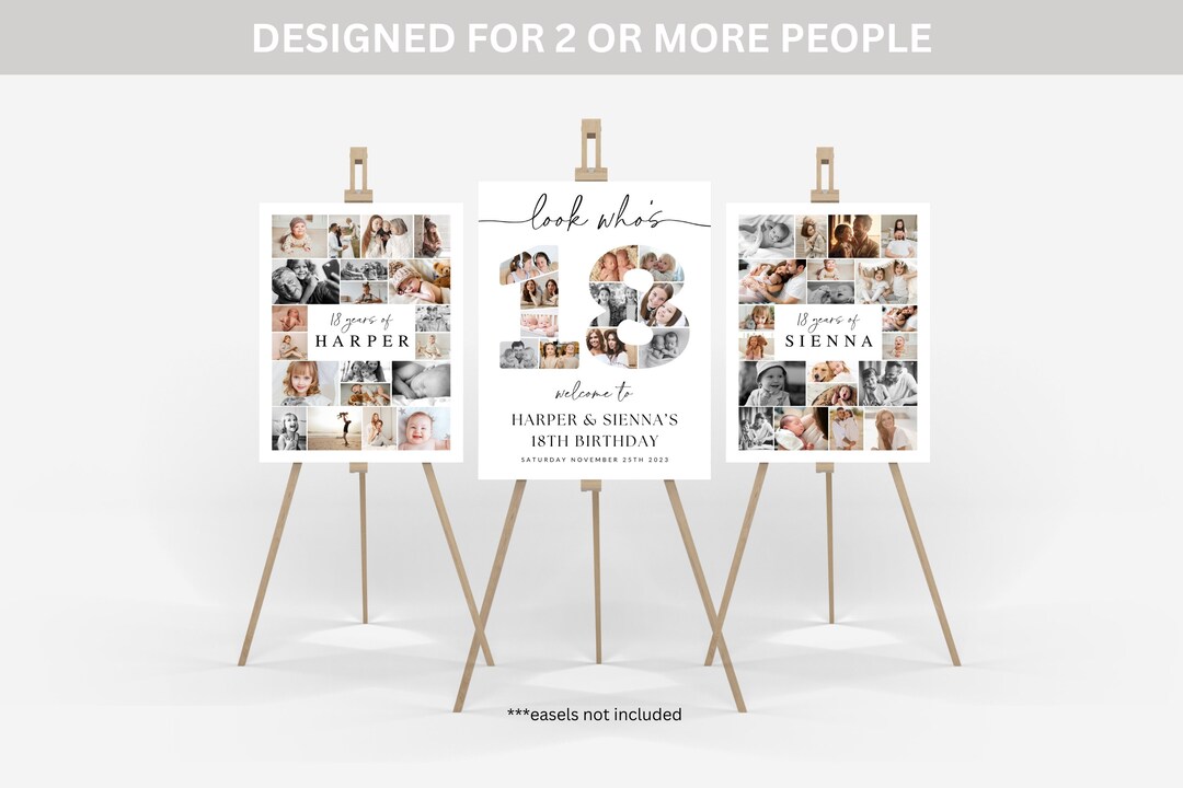 18th Birthday Photo Collage Poster TEMPLATE for Twins, Triplets or ...