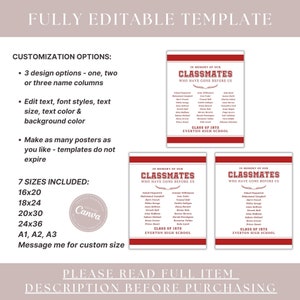 Class Reunion Memorial Sign TEMPLATE to Honor Deceased Classmates ...