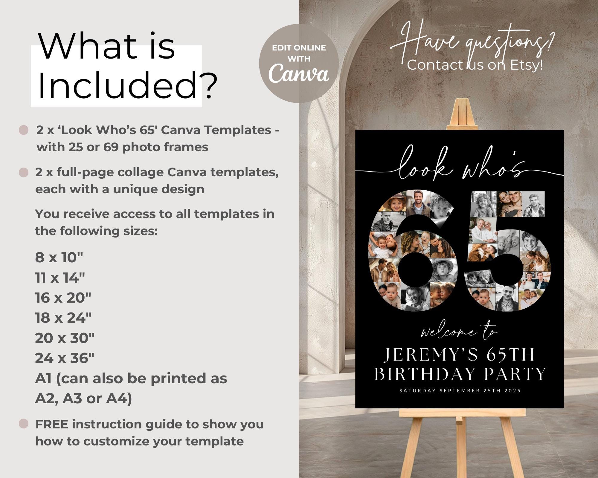 65th Birthday Photo Collage Poster Bundle TEMPLATE, Look Who's 65 ...