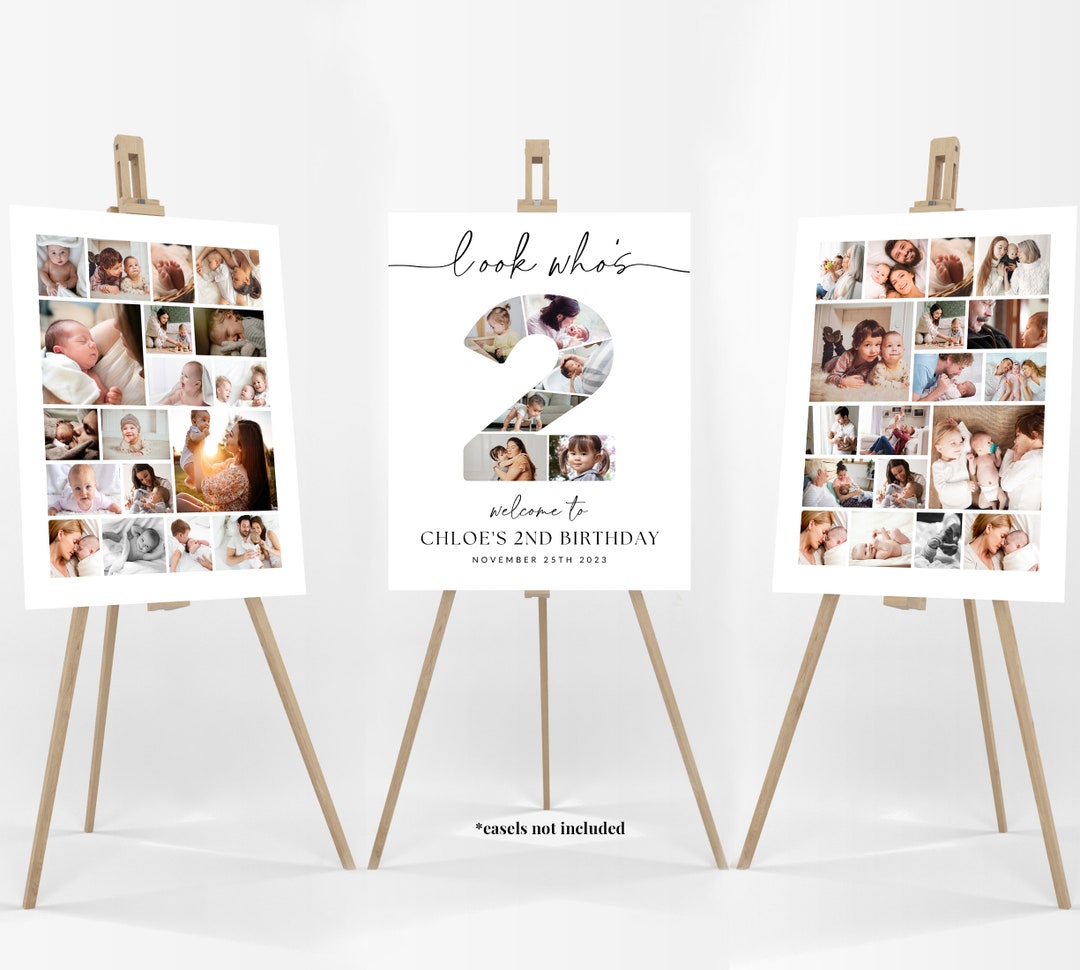 2nd Birthday Photo Collage Poster TEMPLATES, Look Who's 2, Second ...