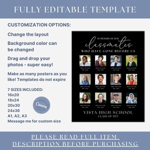 Customizable Class Reunion Memorial Poster Template to Honor Deceased ...