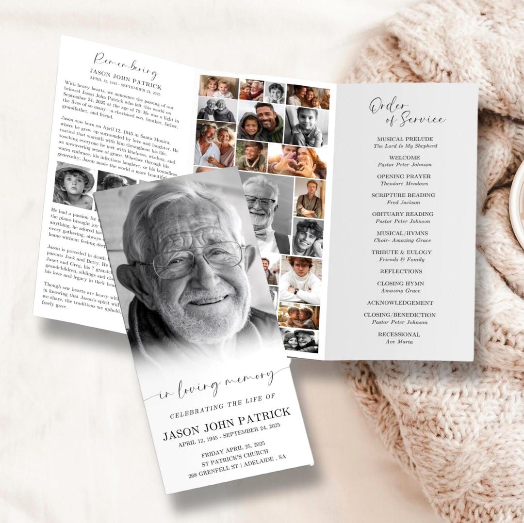 Minimalist Tri-fold Funeral Program TEMPLATE, Celebration of Life Order ...