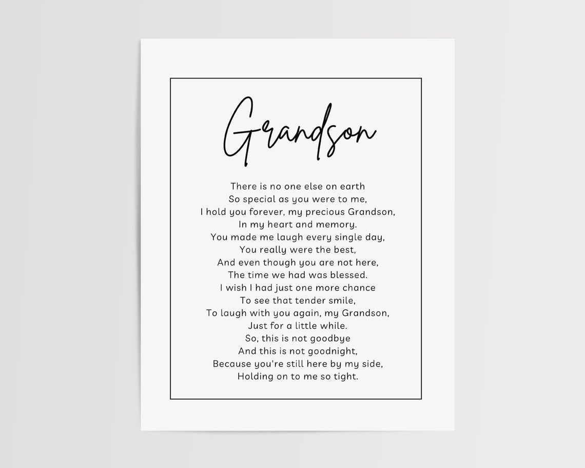 Grandson Memorial Poem Ready to Print Remembrance Poem - Etsy