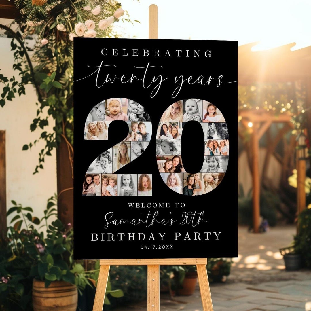 20th Birthday Photo Collage TEMPLATE, Celebrating 20 Years, Party ...