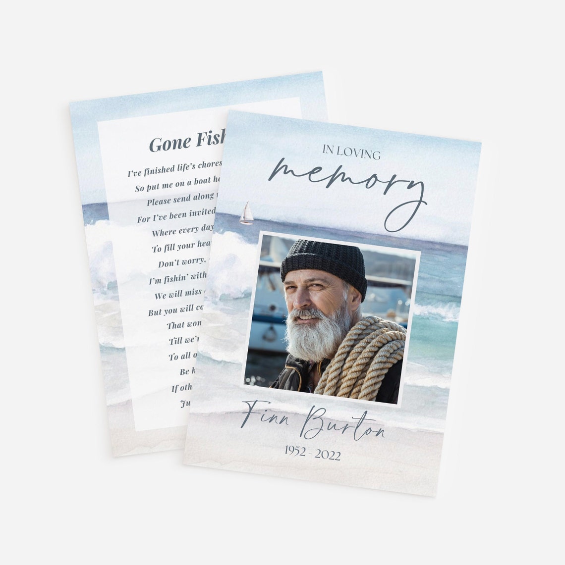 Fishing Memorial Card Template for Male Gone Fishing Poem - Etsy