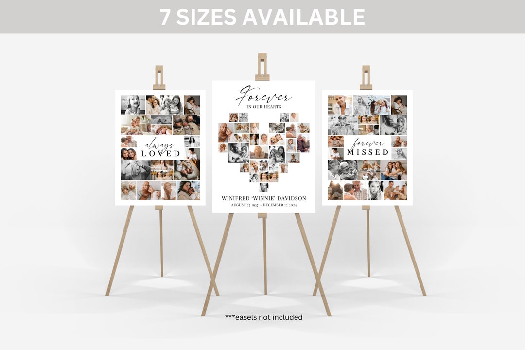 Celebration of Life Poster Template Set, Funeral Heart Collage ...