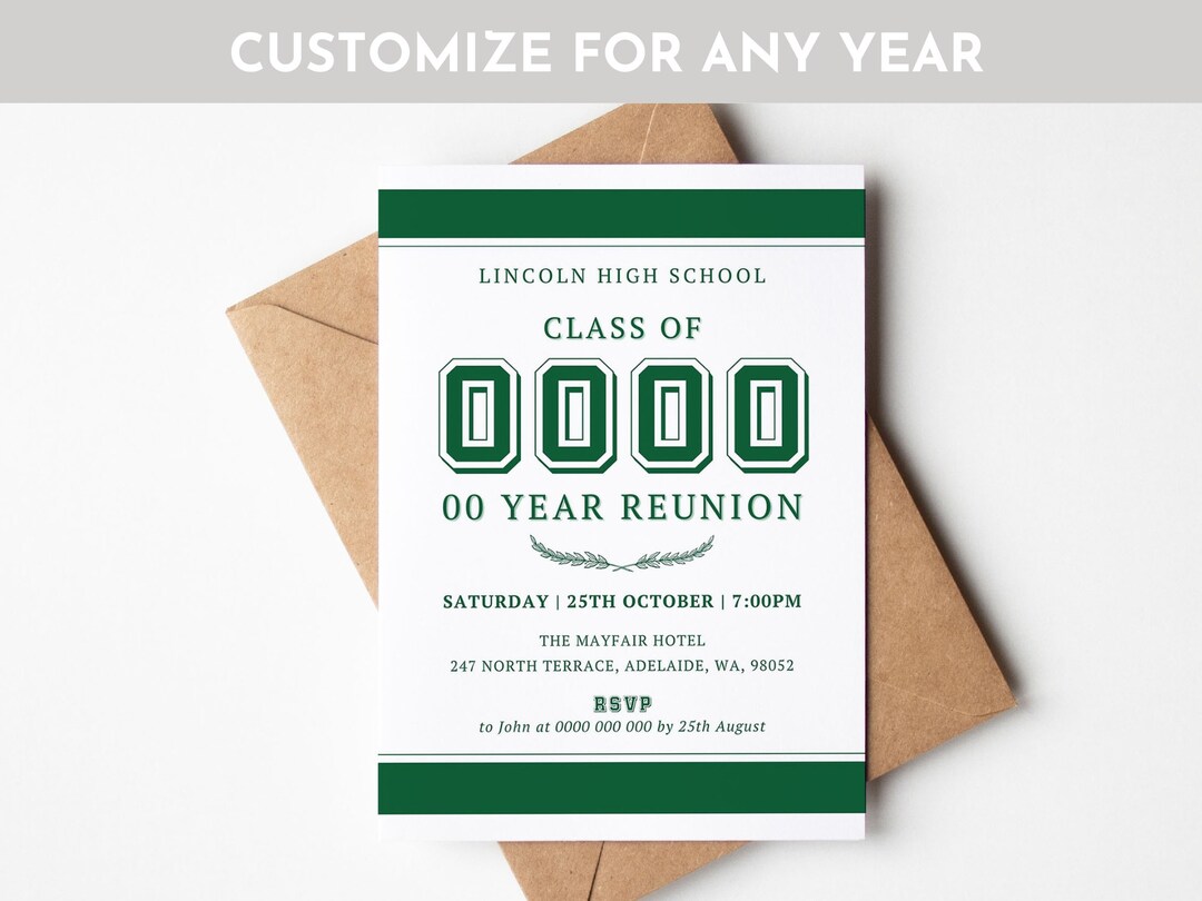 Class Reunion Invitation TEMPLATE 10th 20th 30th 40th 50th, High School ...