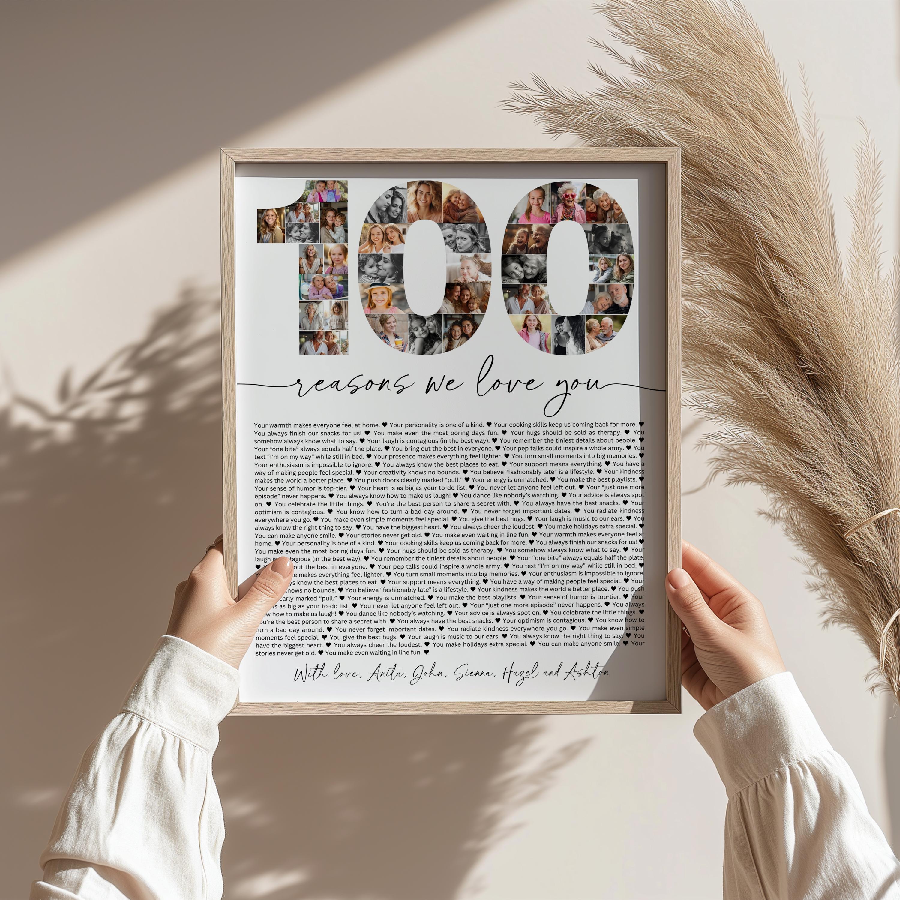 100 Reasons We Love You Photo Collage TEMPLATE, Personalized Birthday ...