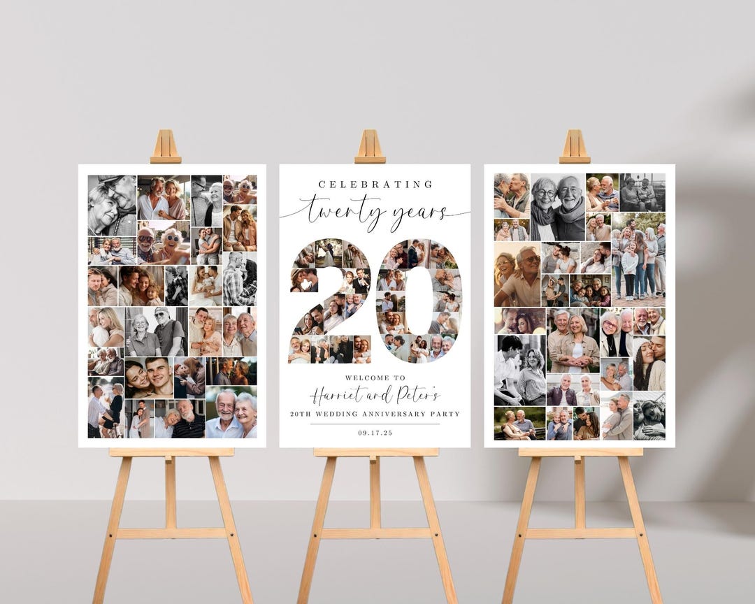 20th Anniversary Party Welcome Sign TEMPLATE Set, Photo Collage Board ...