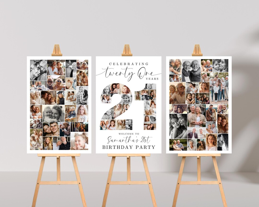 21st Birthday Photo Collage Poster Bundle TEMPLATE Set, Celebrating 21 ...