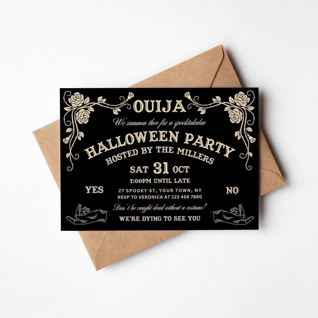 Ouija Board Halloween Party Invitation TEMPLATE, Black Halloween Invite ...