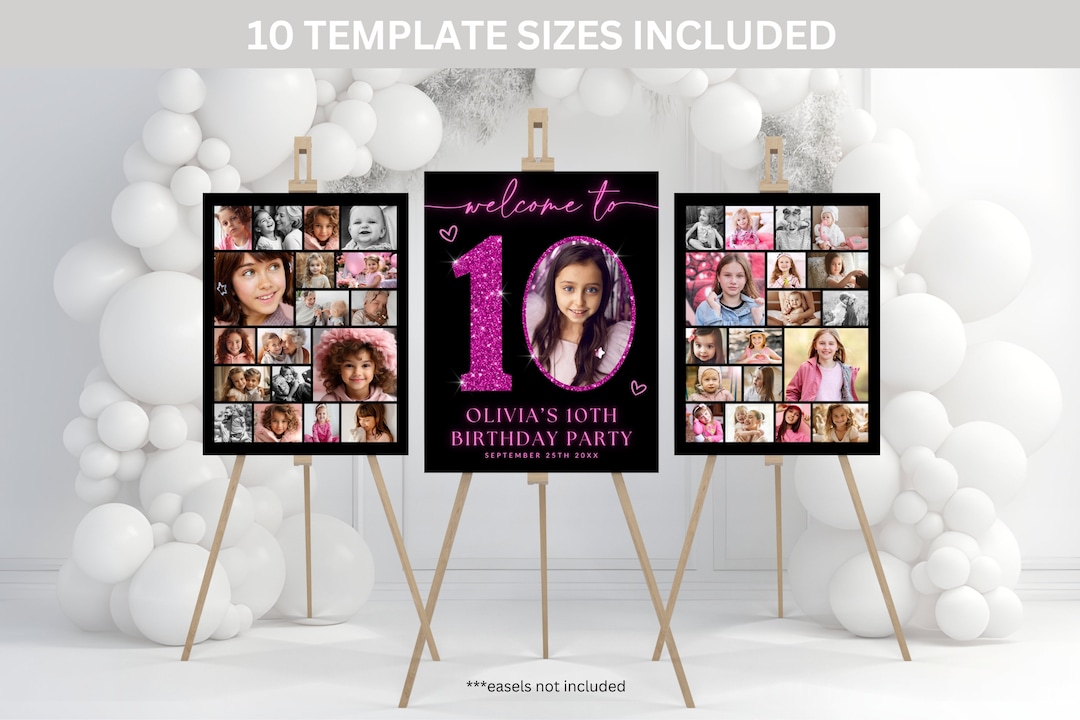 Welcome to 10 Collage Poster TEMPLATE Set, Black and Pink 10th Birthday ...
