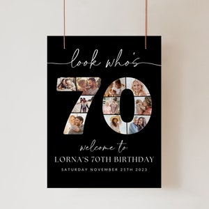 Black 70th Birthday Photo Collage TEMPLATE, Look Who's 70, Customizable ...
