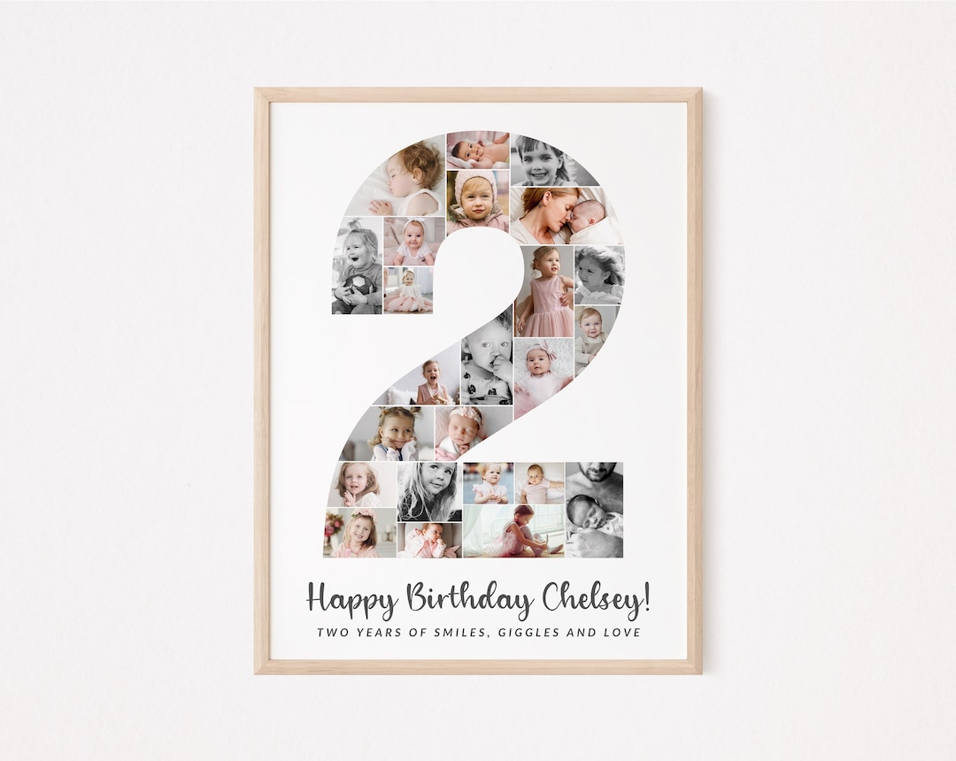 Birthday Number 2 Photo Collage TEMPLATE, Personalized 2nd Birthday ...