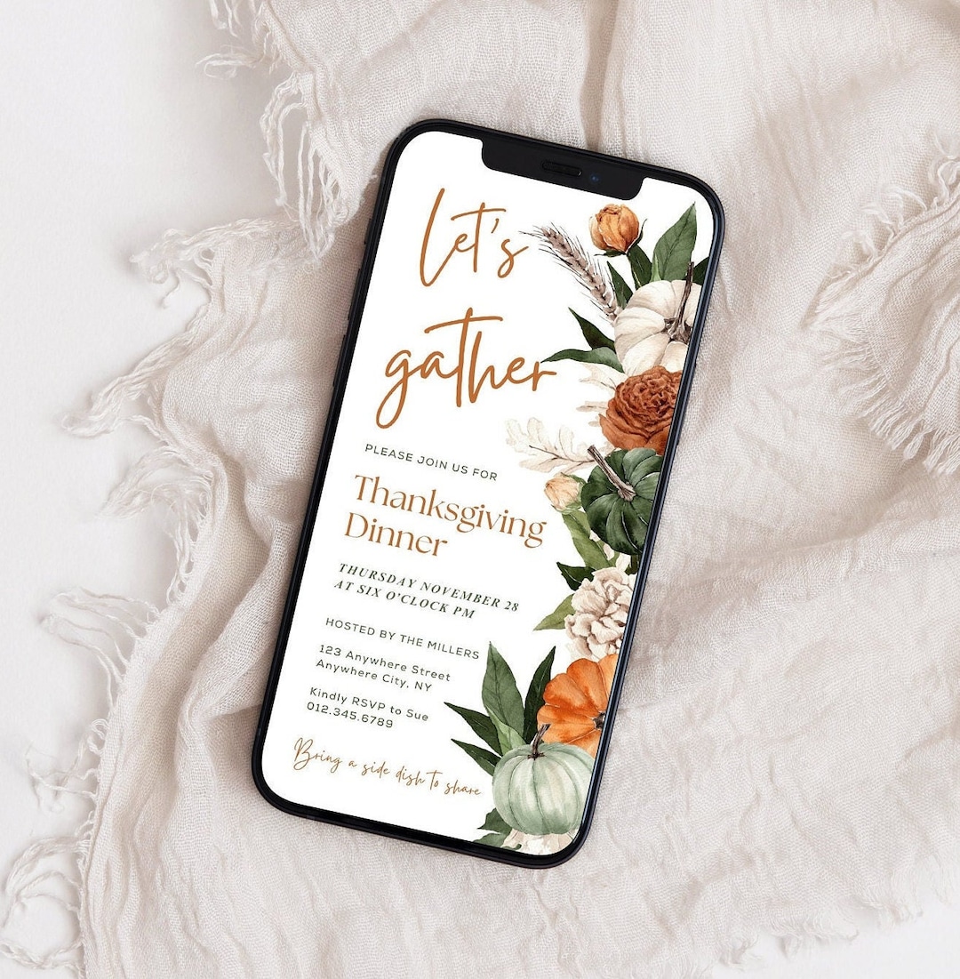 Thanksgiving Dinner Digital Invitation TEMPLATE, Let's Gather Invite ...