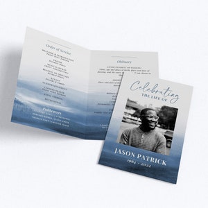 Blue Funeral Template Bundle, Male Memorial Stationery Set, Edit ...