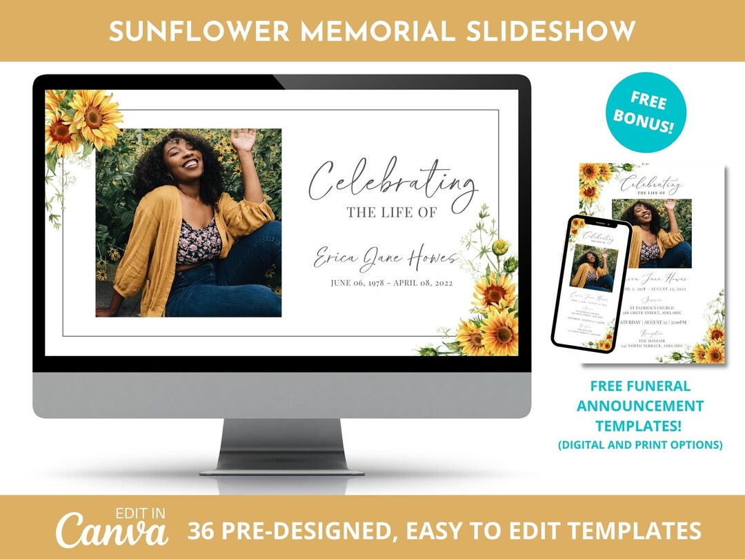 Sunflower Funeral Slideshow TEMPLATE Memorial Video for - Etsy