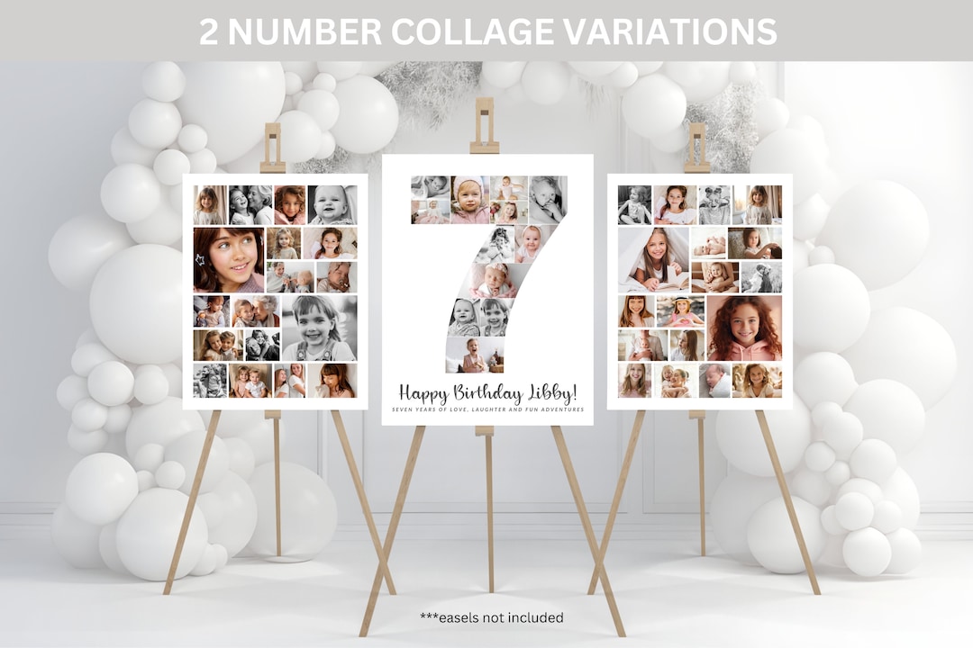 7th Birthday Number Photo Collage TEMPLATE for Boy or Girl ...