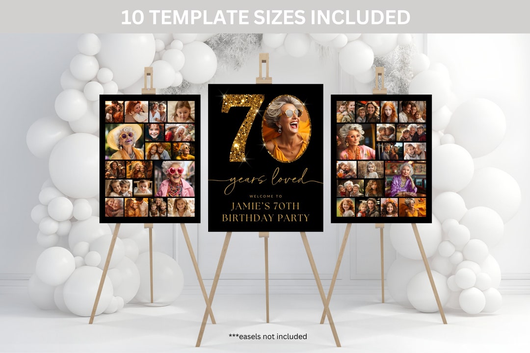 70 Years Loved Collage Poster TEMPLATE Set Black and Gold, 70th ...