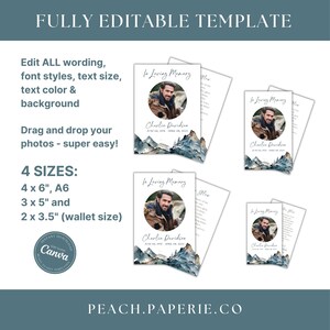 Mountains Memorial Card Template, After Glow Poem Prayer Card, Double ...