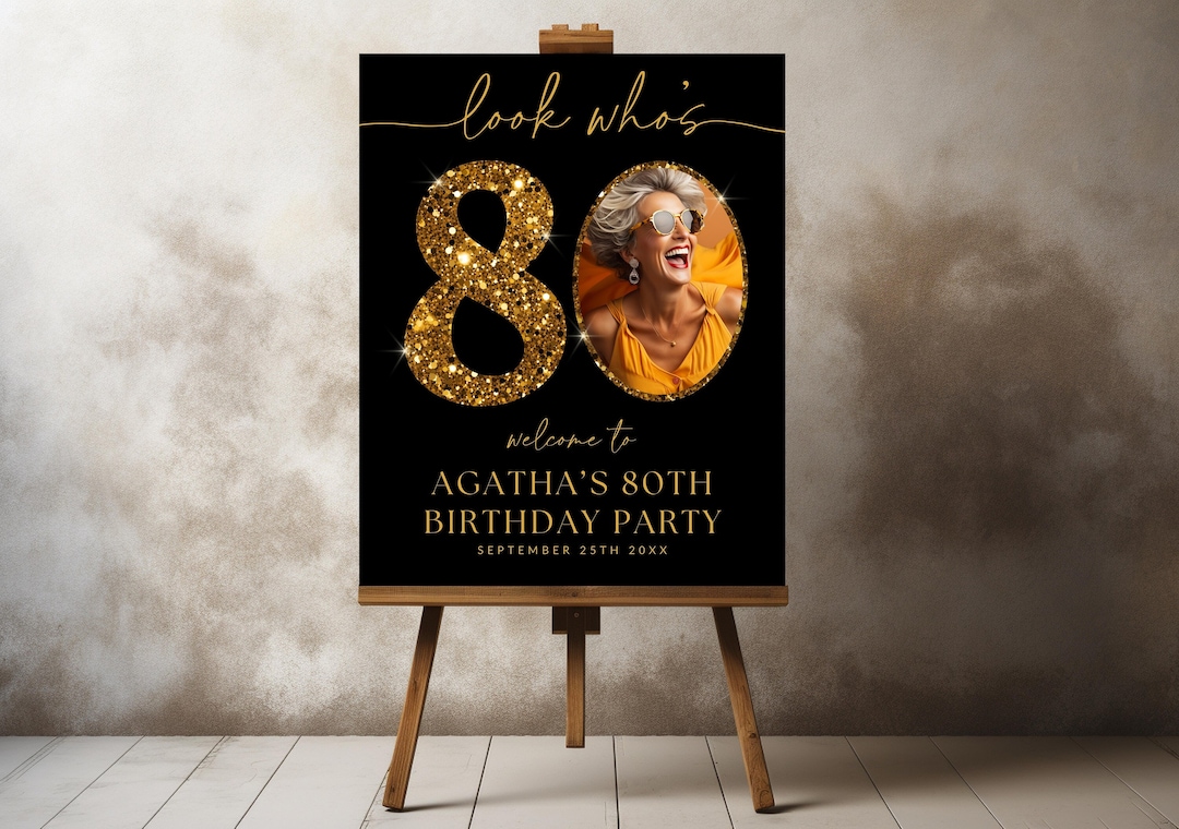 Look Who's 80 Poster TEMPLATE Black and Gold, 80th Birthday Party ...