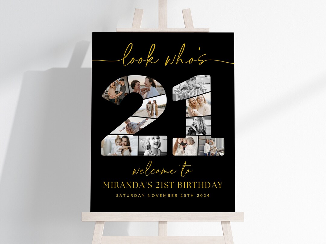 Black 21st Birthday Collage TEMPLATE, Look Who's 21, Customizable Photo ...