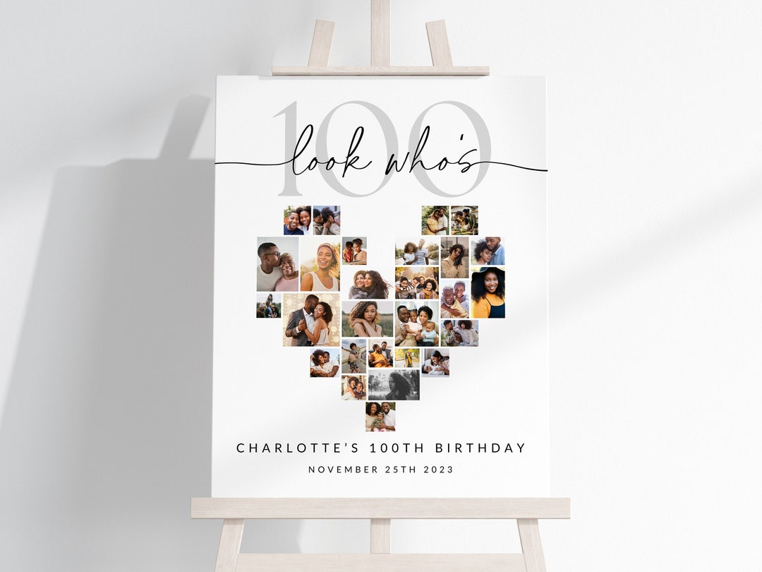 100th Birthday Photo Collage TEMPLATE, Look Who's 100, Heart Collage ...