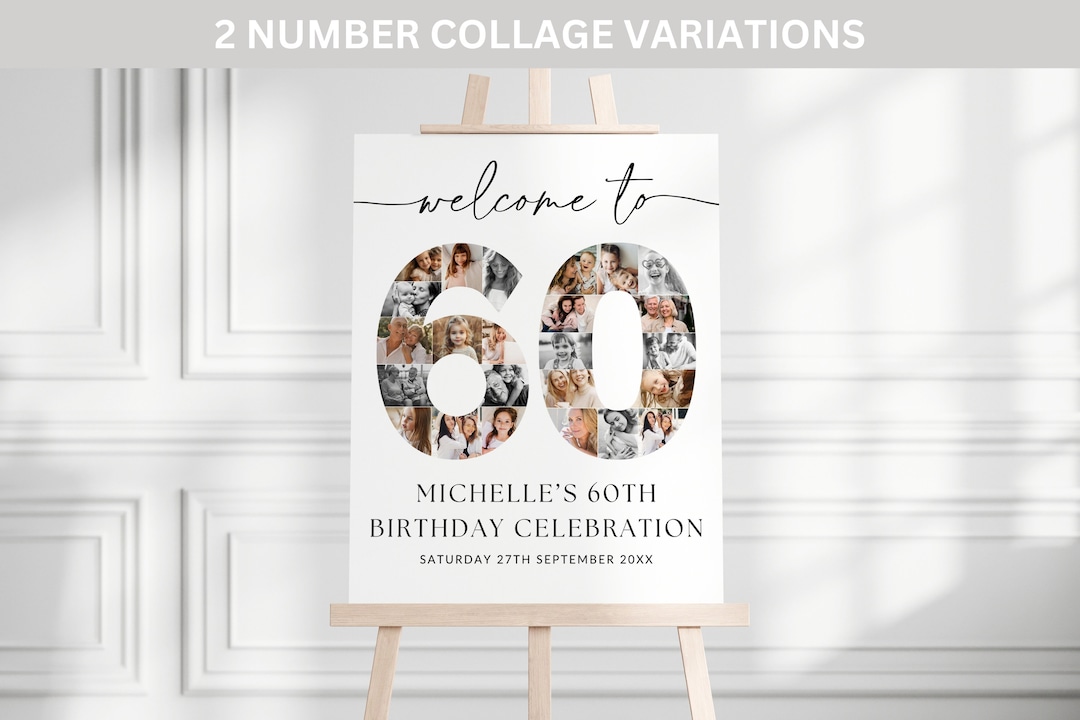 60th Birthday Photo Collage Poster TEMPLATE, Welcome to 60, Birthday ...