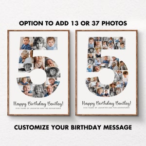 Number 5 Birthday Photo Collage TEMPLATE, Personalized 5th Birthday ...