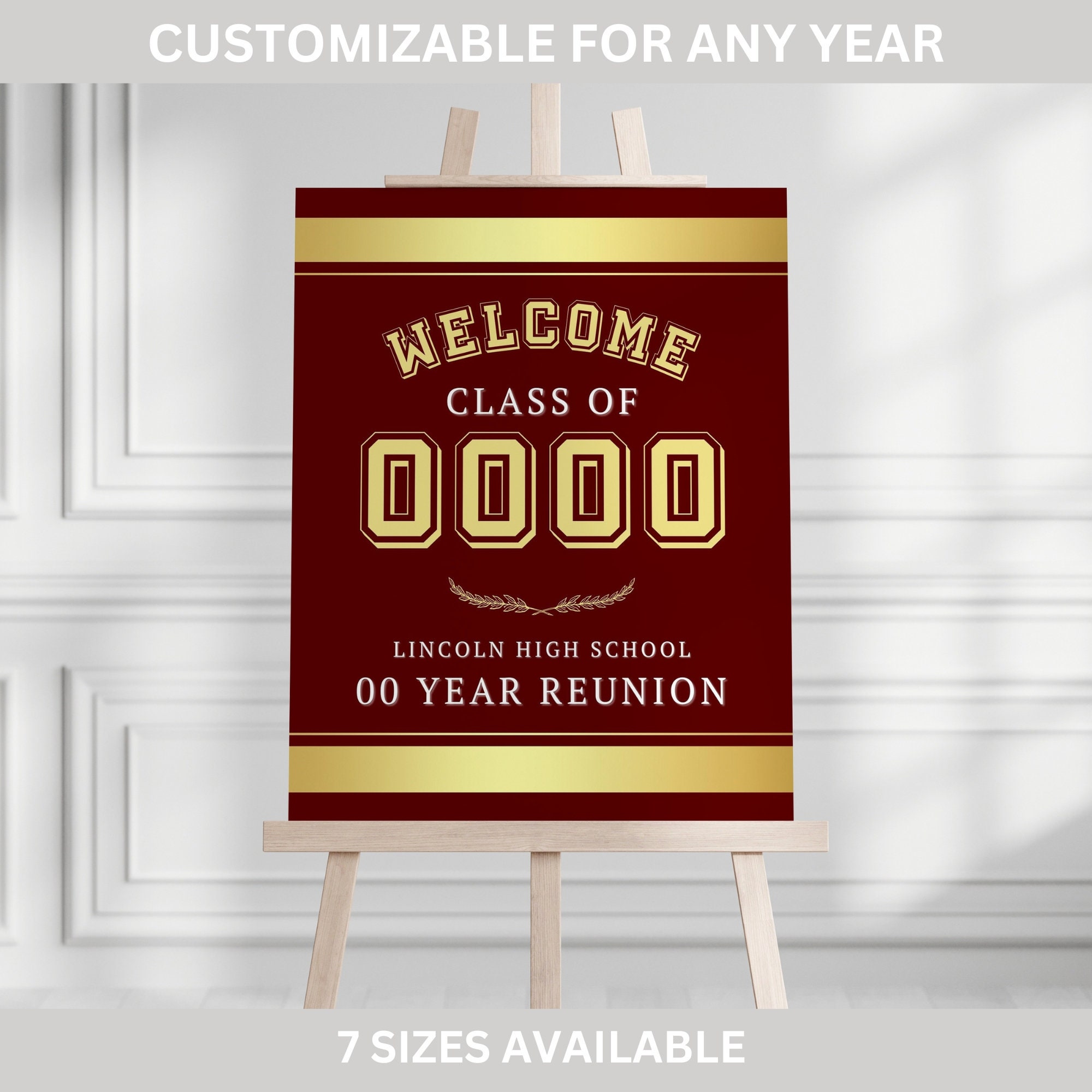 Class Reunion Welcome Poster TEMPLATE, Maroon Burgundy and Gold, School ...