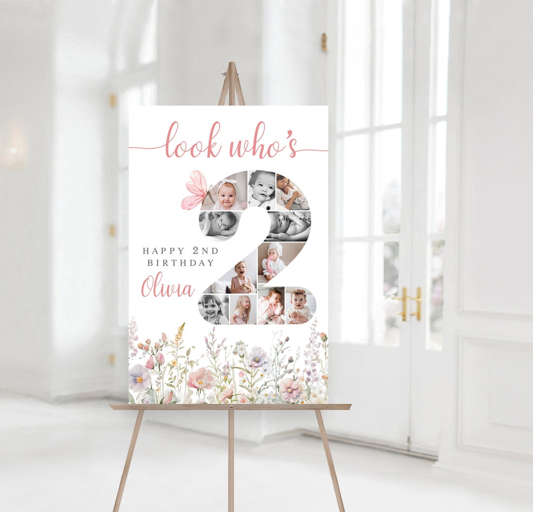 Wildflower 2nd Birthday Welcome Poster TEMPLATE for Girl, Look Who's 2 ...