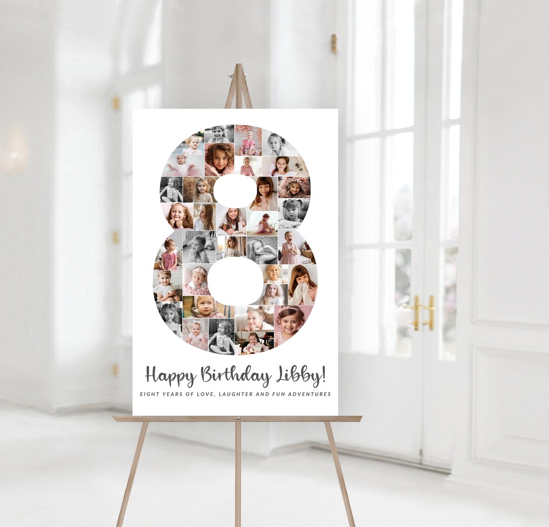Number 8 Birthday Photo Collage TEMPLATE for Boy or Girl, Personalized ...