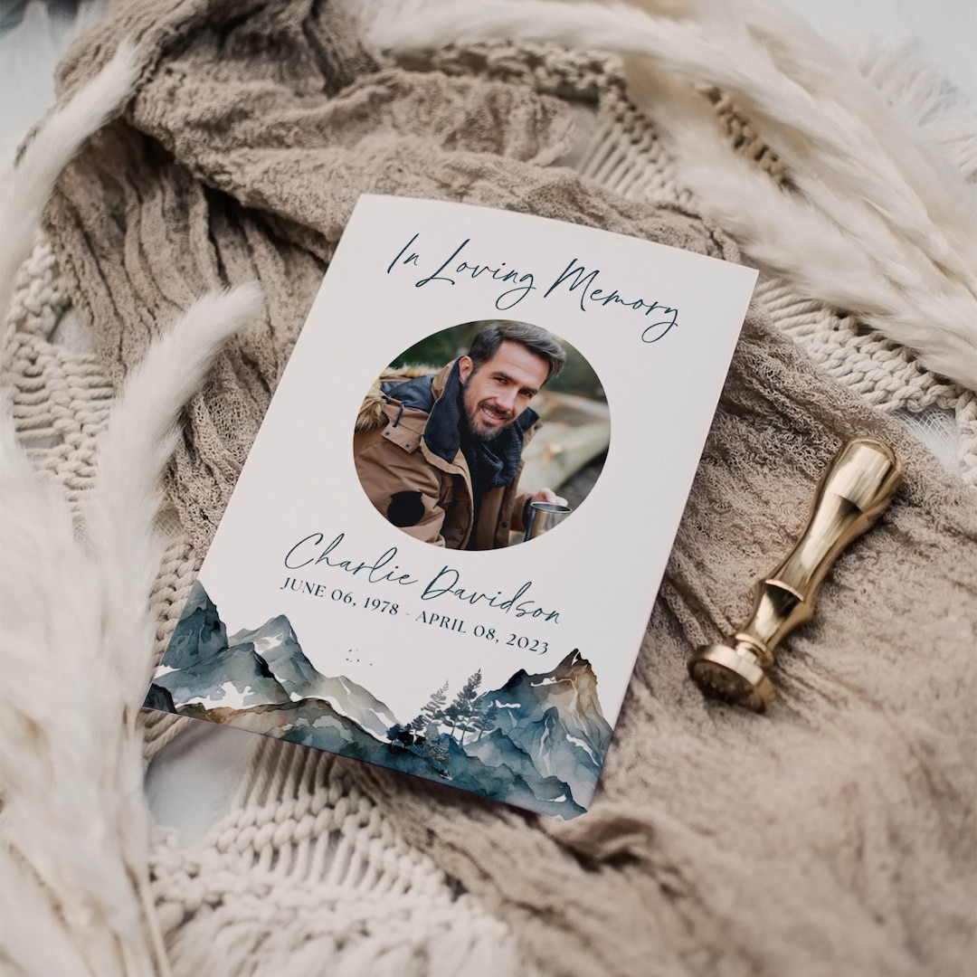 Mountains Memorial Card Template, After Glow Poem Prayer Card, Double ...