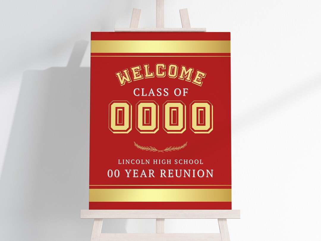 Class Reunion Welcome Poster TEMPLATE, Red and Gold, School Reunion ...