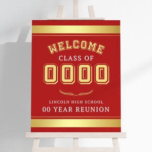 Class Reunion Welcome Poster TEMPLATE, Red and Gold, School Reunion ...