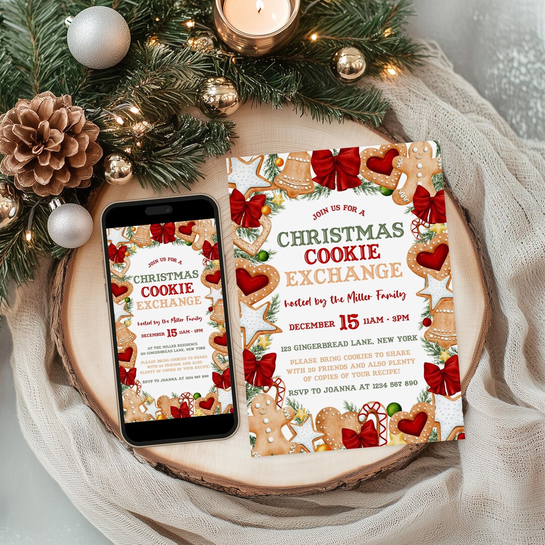 Christmas Cookie Exchange Invitation TEMPLATE, Gingerbread Cookie ...