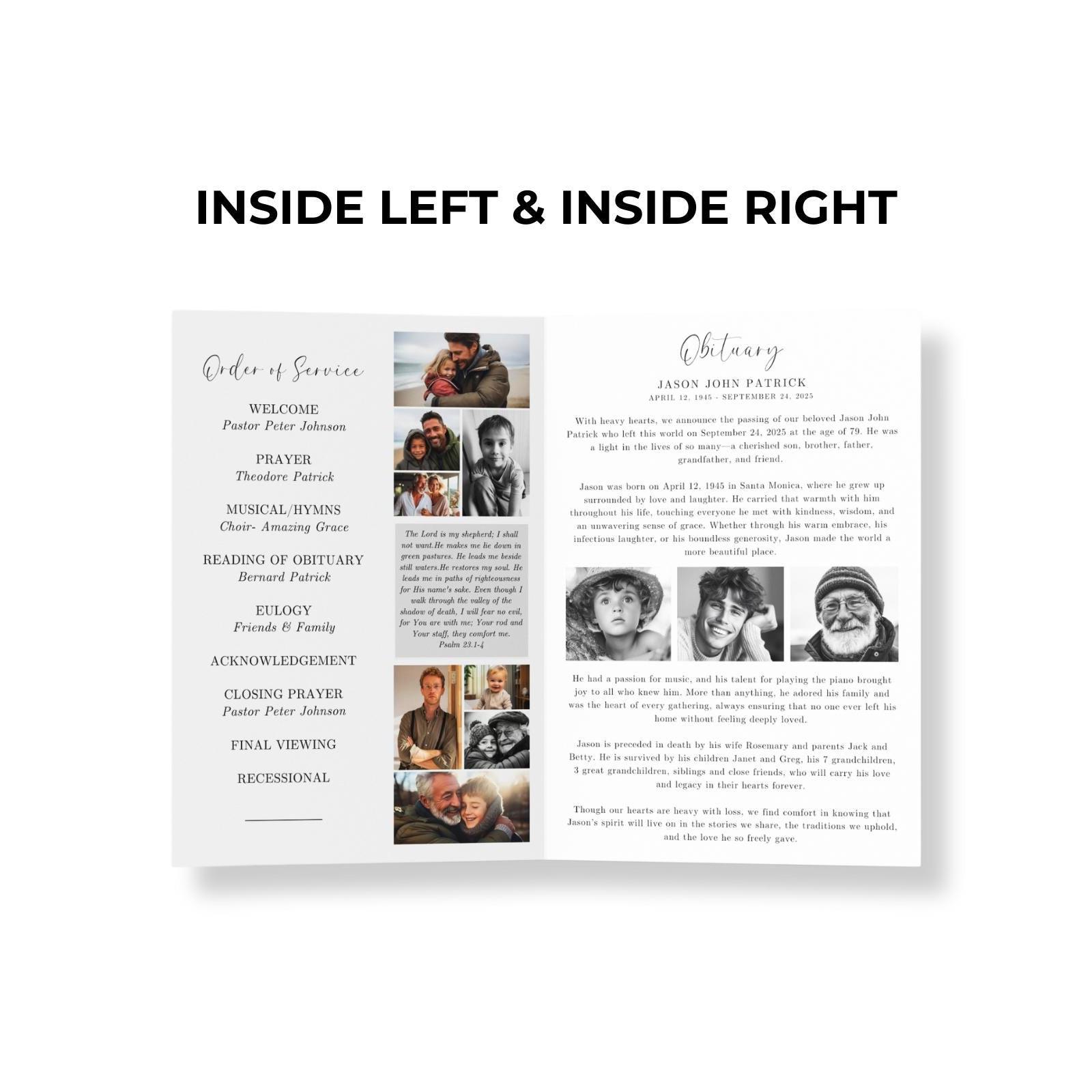 4 Page Bifold Funeral Program TEMPLATE, Modern Minimalist, Celebration ...